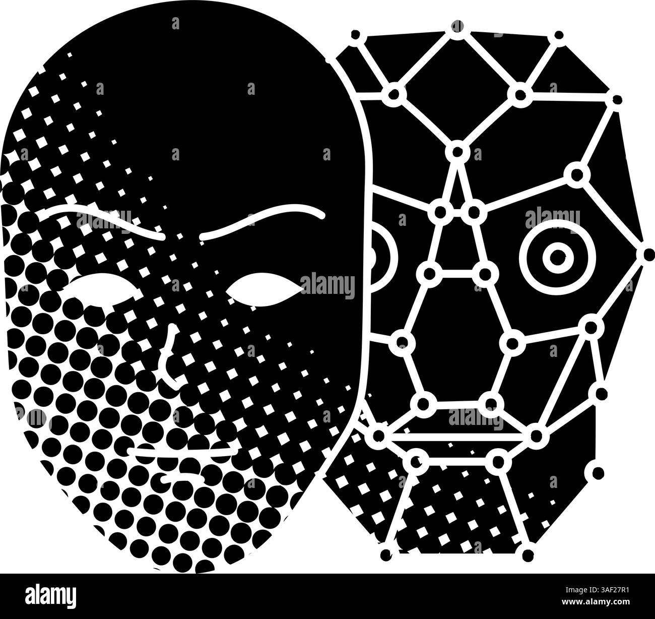 Deep fake icon face swap black hand drawn icon in halftone texture ...