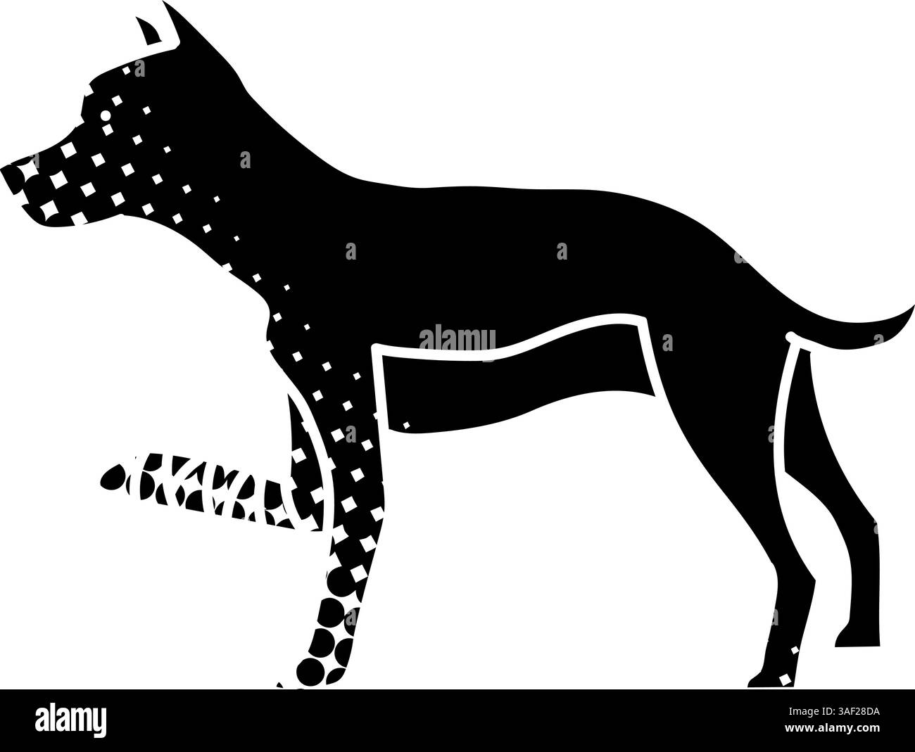 Leg injured dog black hand drawn icon in halftone texture style Stock ...