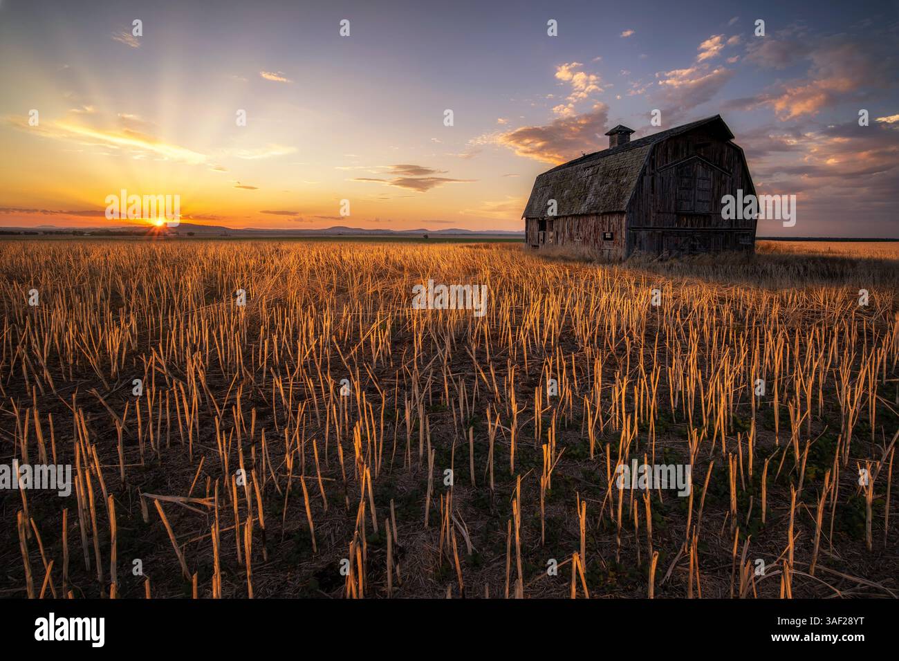 Sun setting over old barn hi-res stock photography and images - Alamy