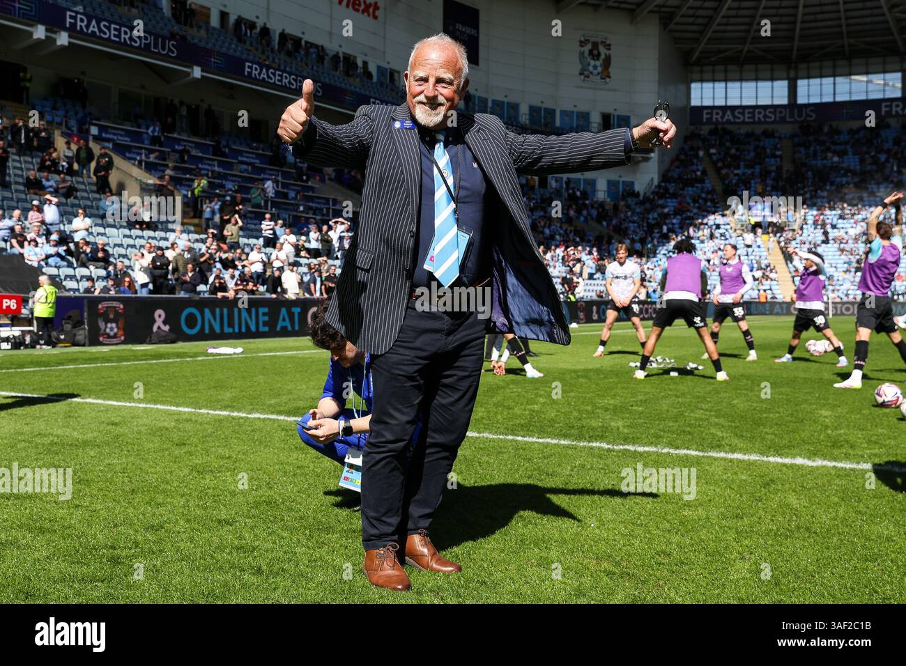 Former Coventry City player Brian Roberts on the pitch at half time ...