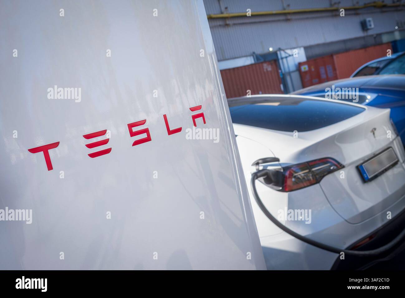 Tesla charging station for electric cars in Cologne Muelheim Stock ...