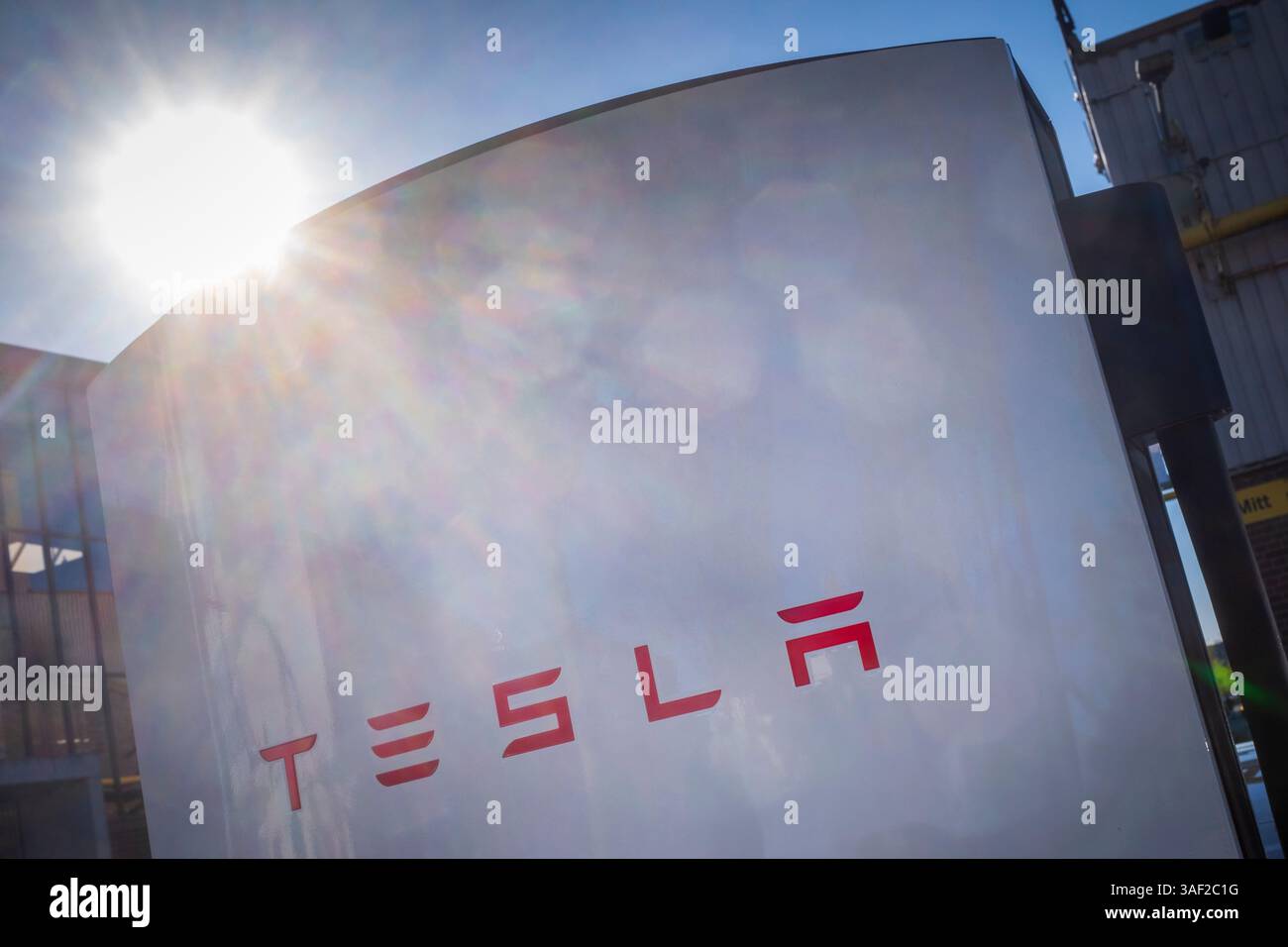 Tesla charging station for electric cars in Cologne Muelheim Stock ...