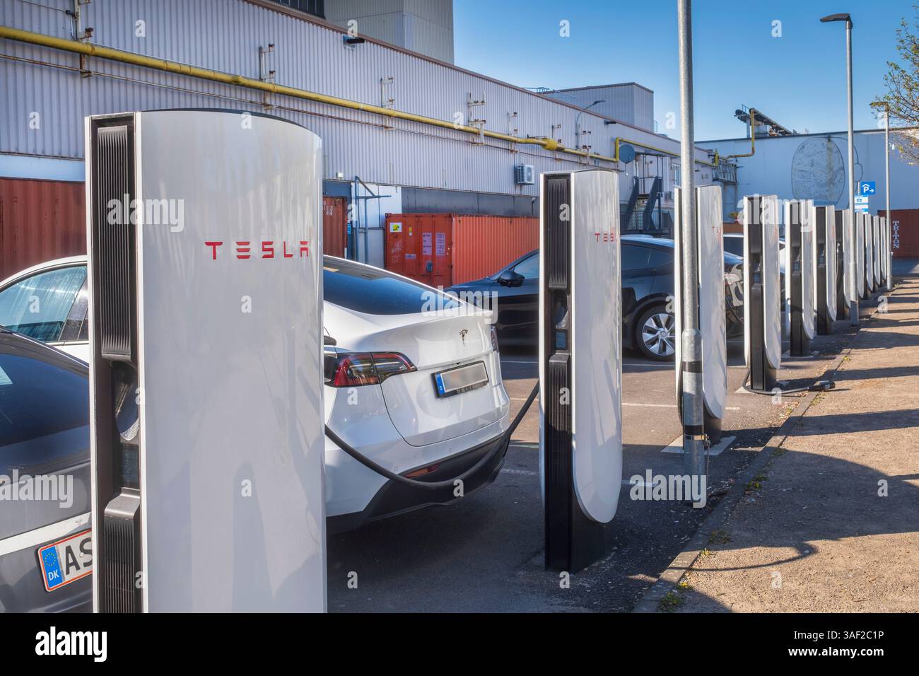 Tesla charging station for electric cars in Cologne Muelheim Stock ...