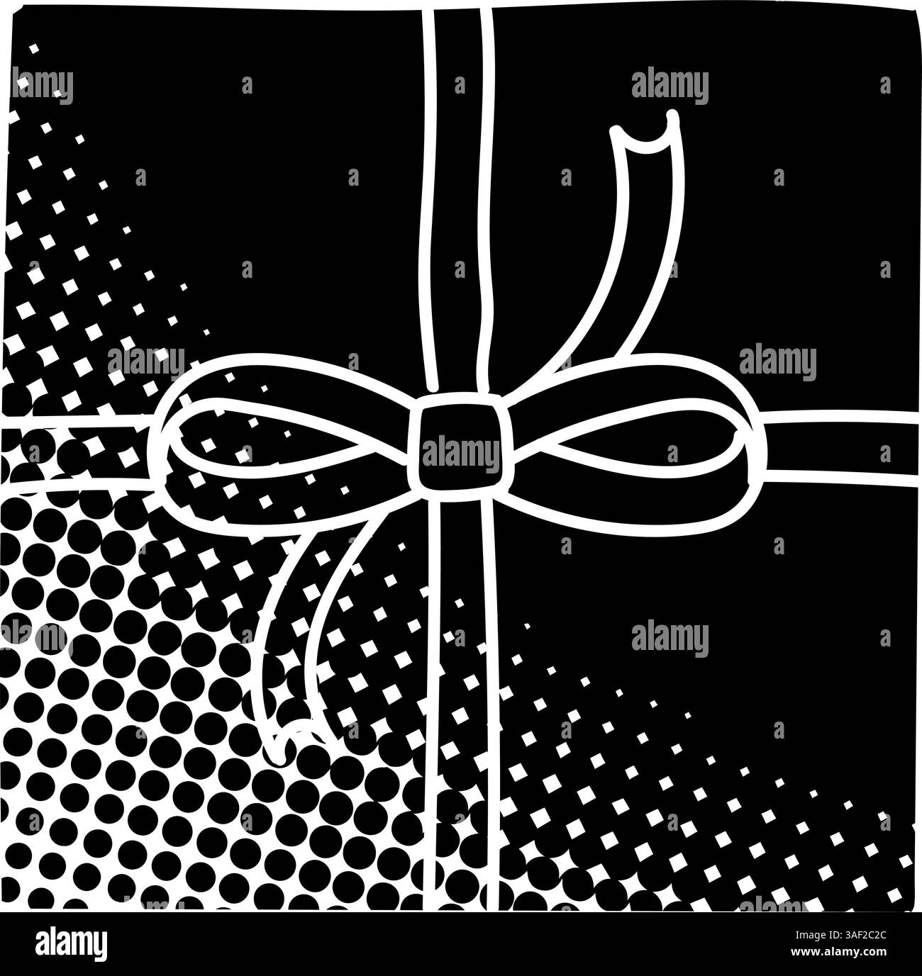 Gift wrapping ribbon black hand drawn icon in halftone texture style ...