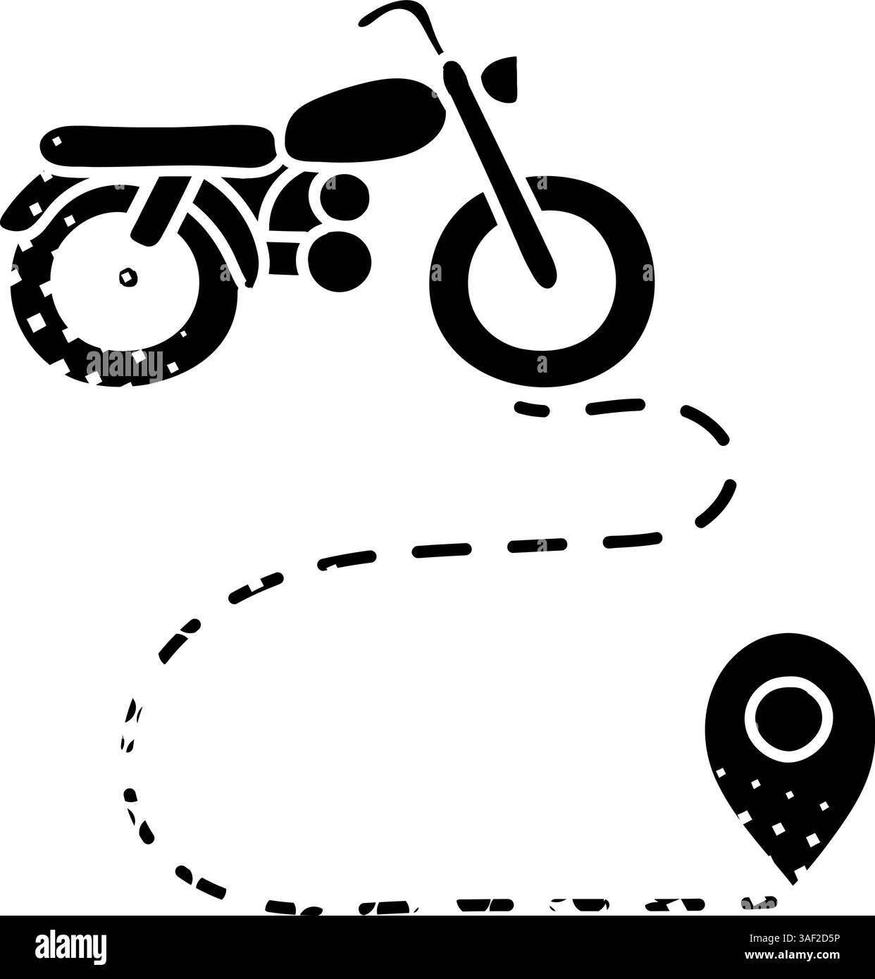 black hand drawn icon in halftone texture style map motorcycle route ...