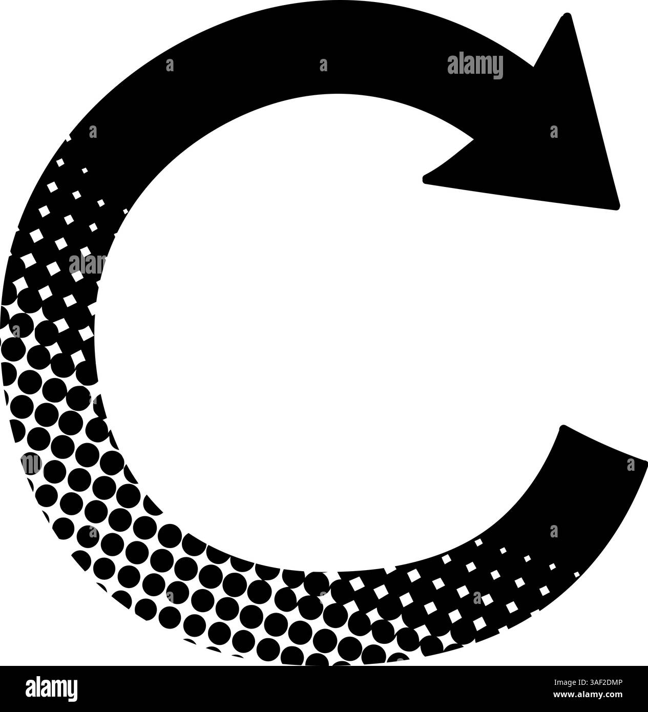 Clockwise rotating arrow black hand drawn icon in halftone texture ...