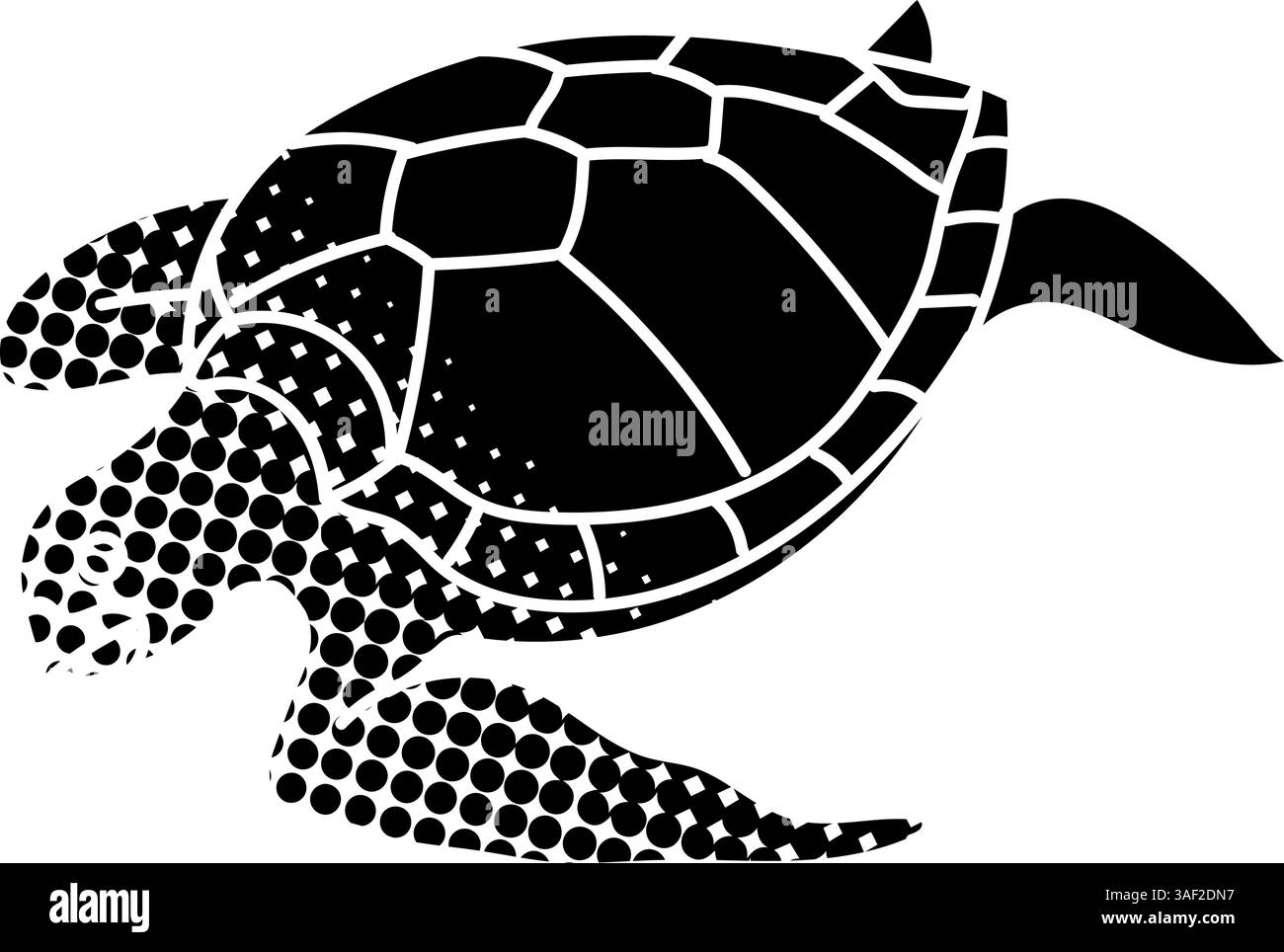 Sea turtle black hand drawn icon in halftone texture style Stock Vector ...
