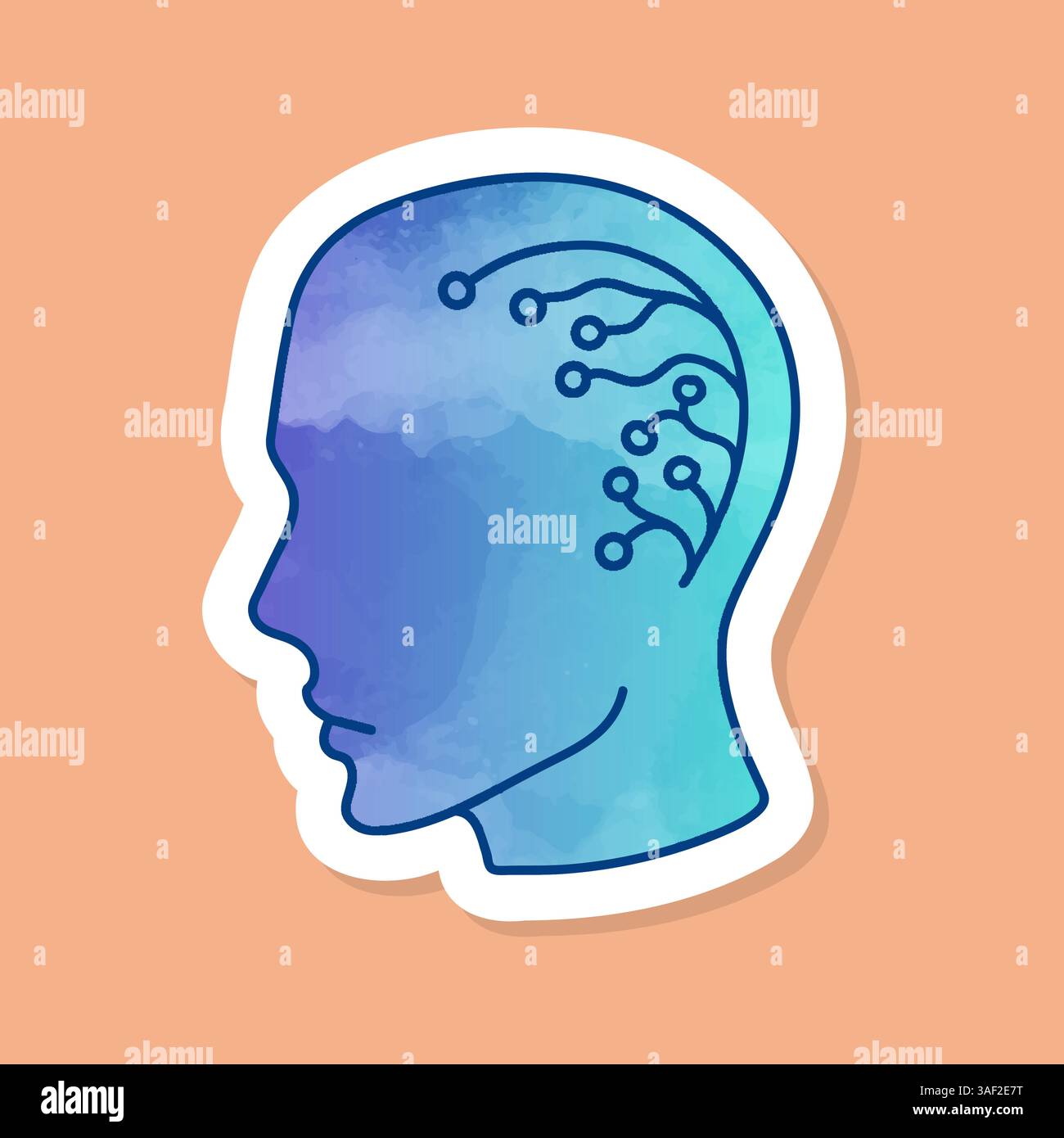 Artificial intelligence human head color sticker Stock Vector Image ...