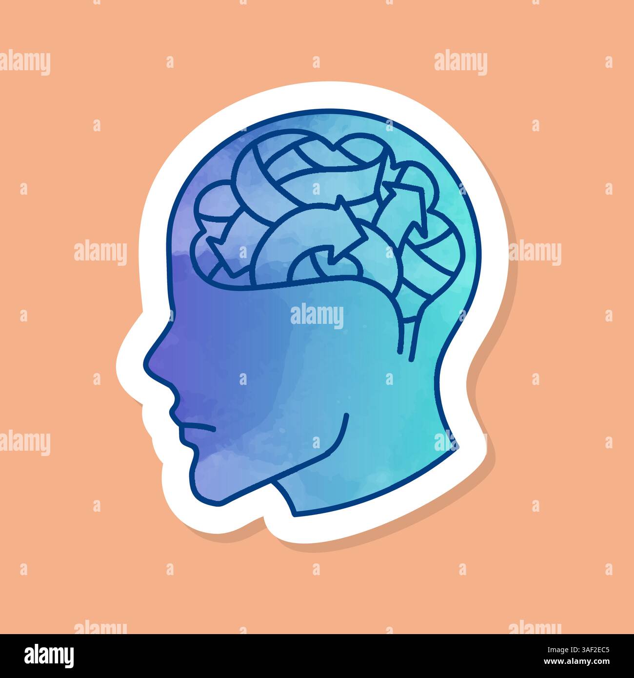 Mental health human brain color sticker Stock Vector Image & Art - Alamy