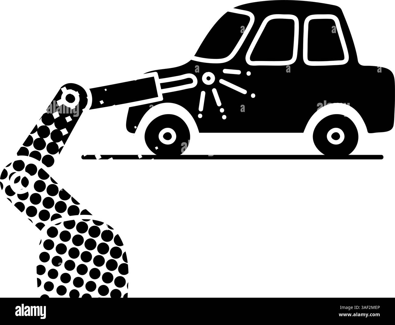 Robotic car manufacturing black hand drawn icon in halftone texture ...