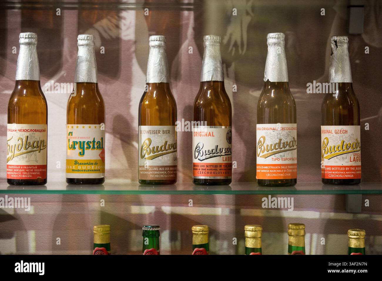 Budweiser Budvar beer bottles seen in Budweiser Budvar Visitor Center ...