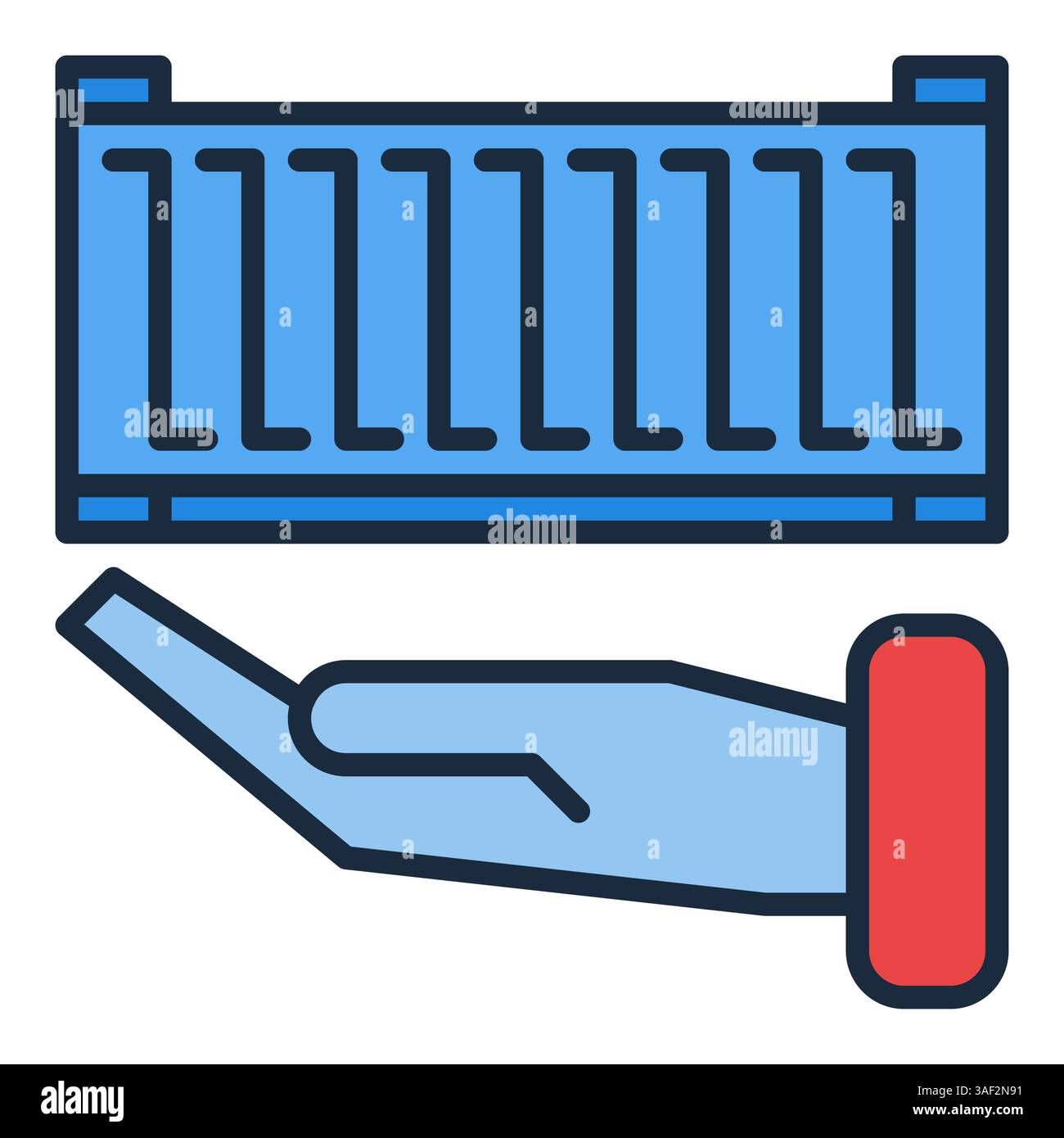 Hand with Blue Shipping Container icon vector concept sign Stock Vector ...