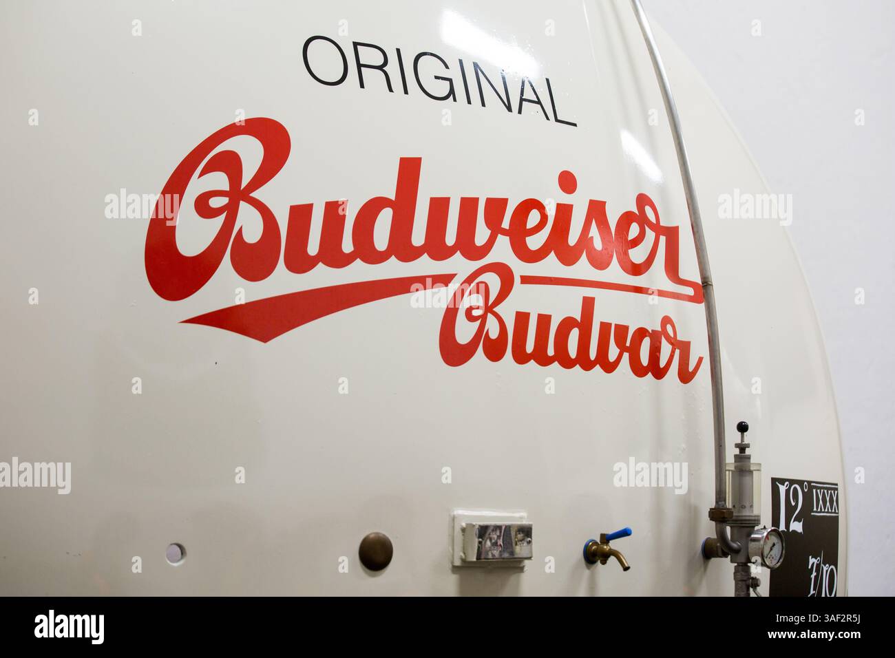 A beer barrel seen in Budweiser Budvar Visitor Center. The first beer ...