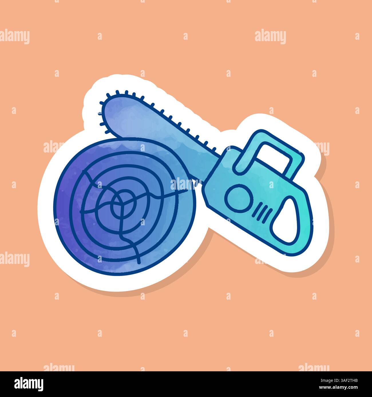Chain saw cutting wood log color sticker Stock Vector Image & Art - Alamy