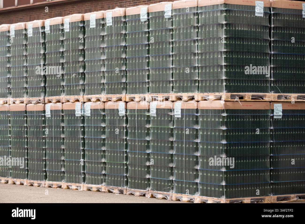 Pallets of Budweiser Budvar with empty green bottles seen in Budweiser ...