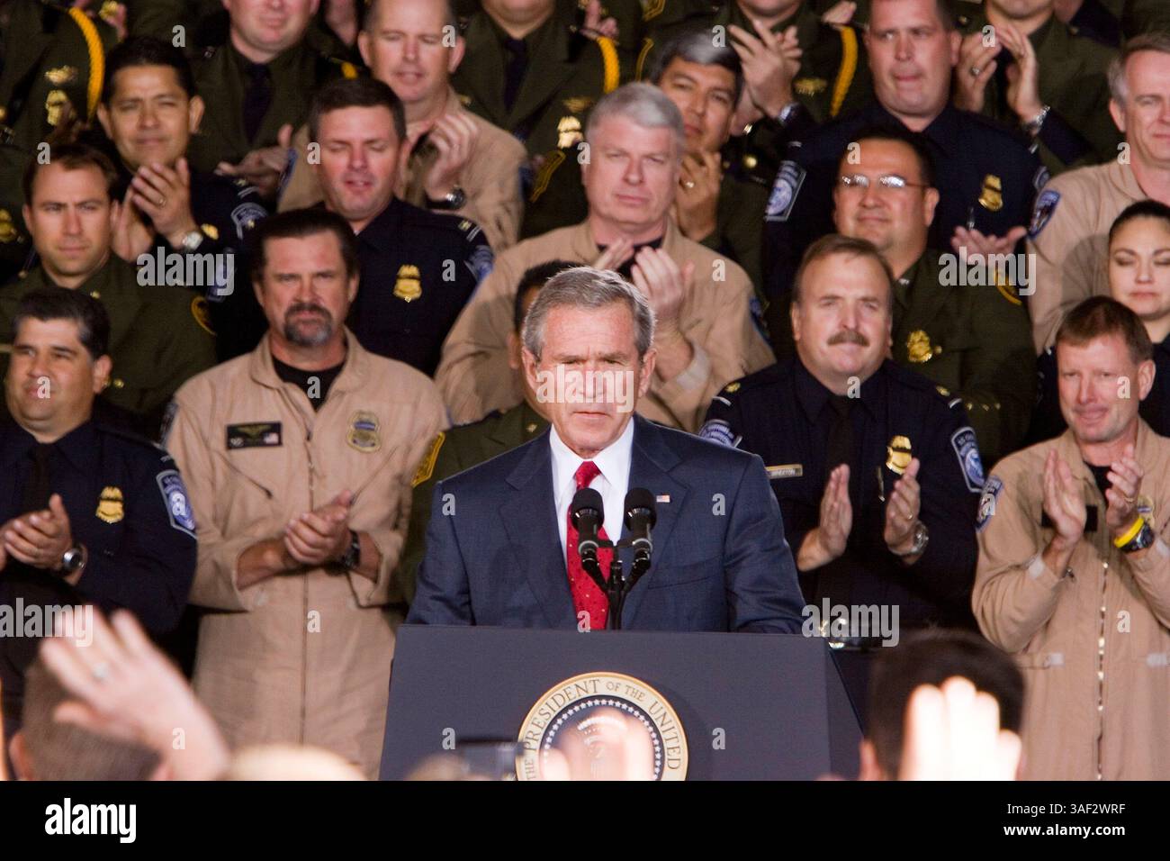 Nov 28, 2005; Tucson, AZ, USA; Standing in front of a phalanx of Border ...