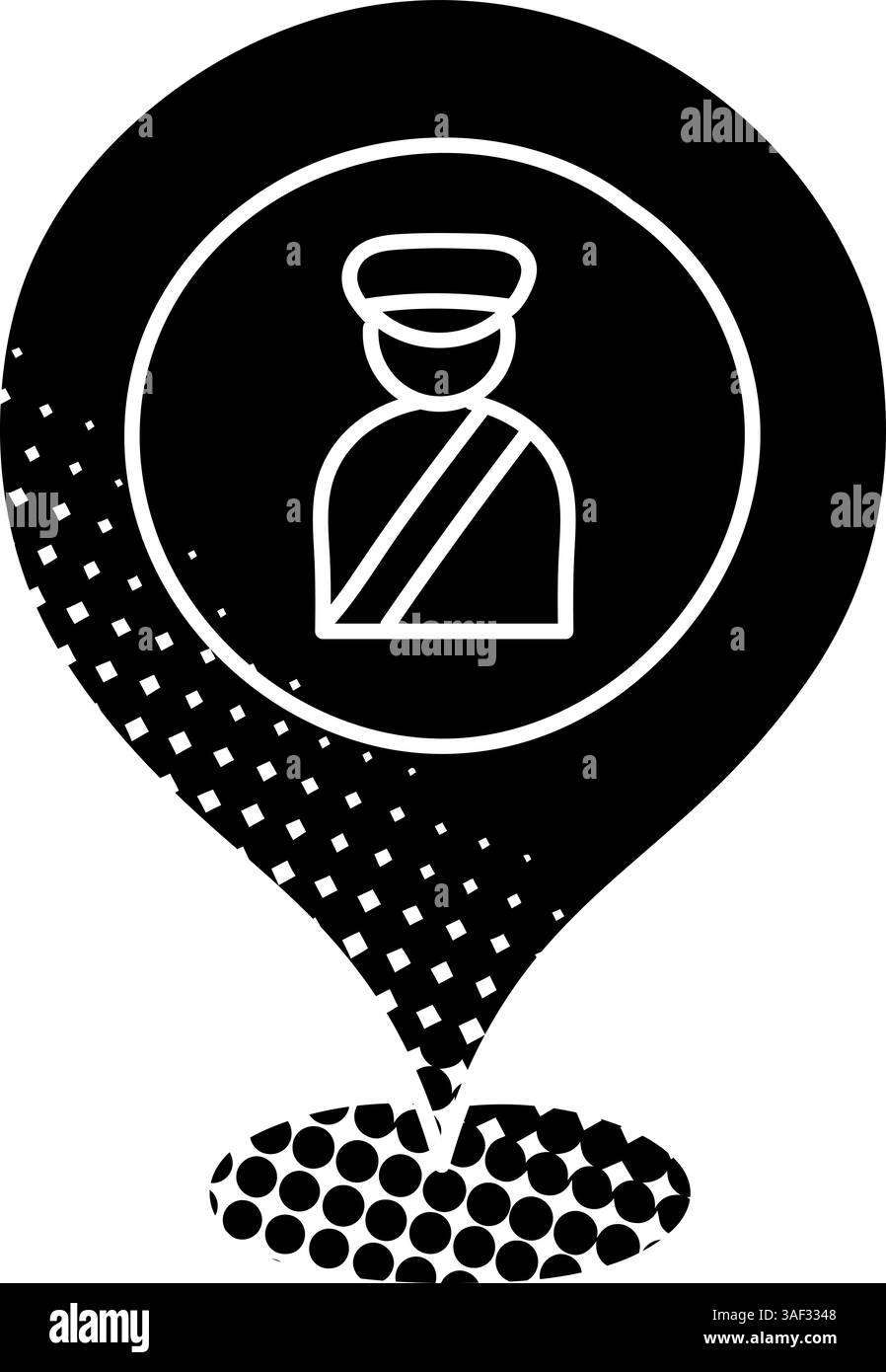 black hand drawn icon in halftone texture style pin map checkpoint ...