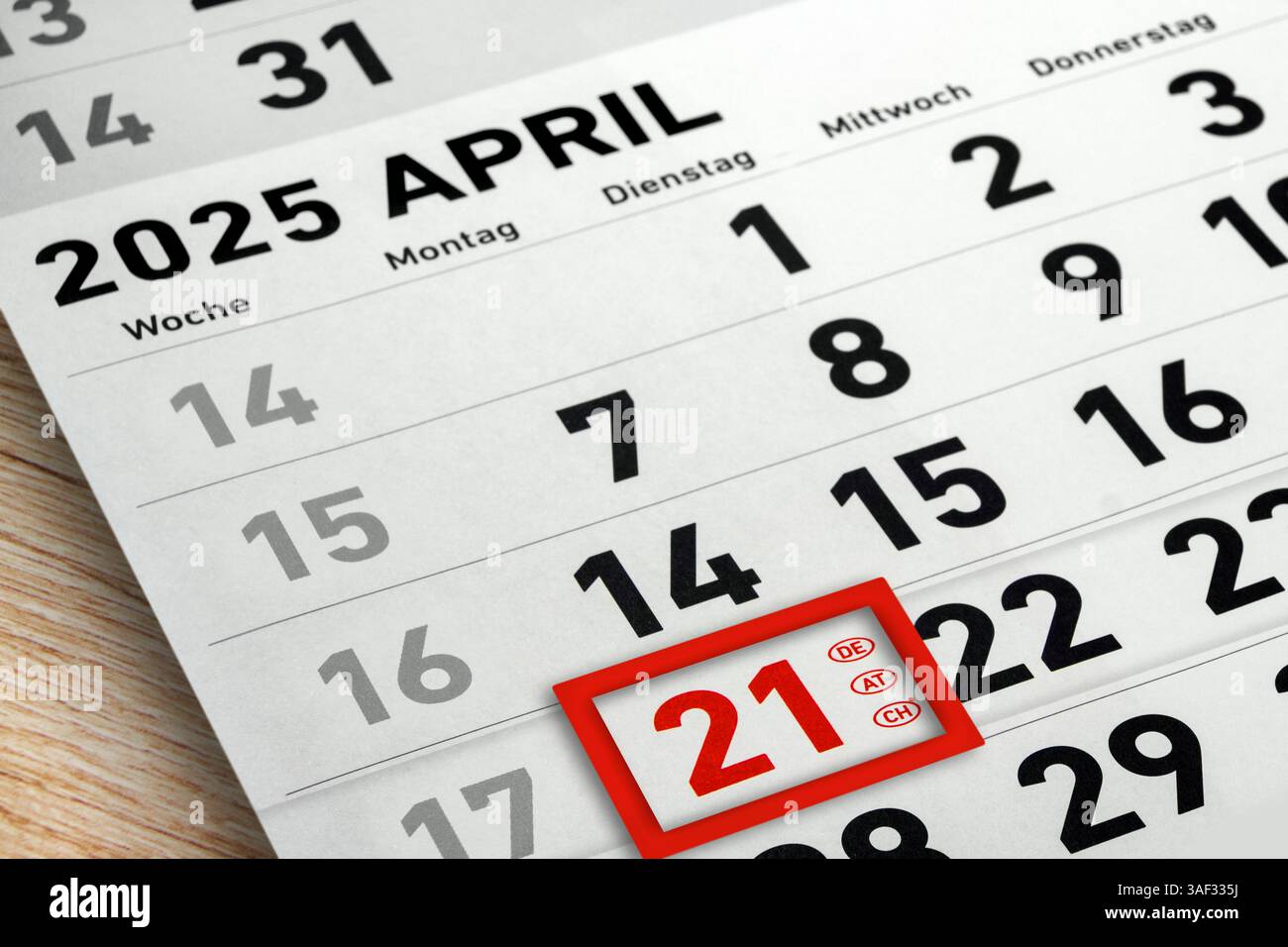 German calendar Easter 2025 April 21 and Week Monday Tuesday Wednesday ...