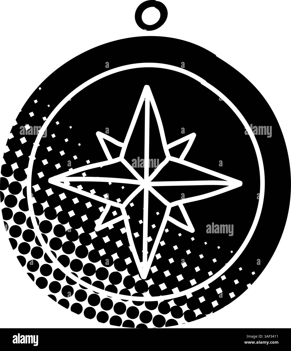 Vintage compass black hand drawn icon in halftone texture style Stock ...