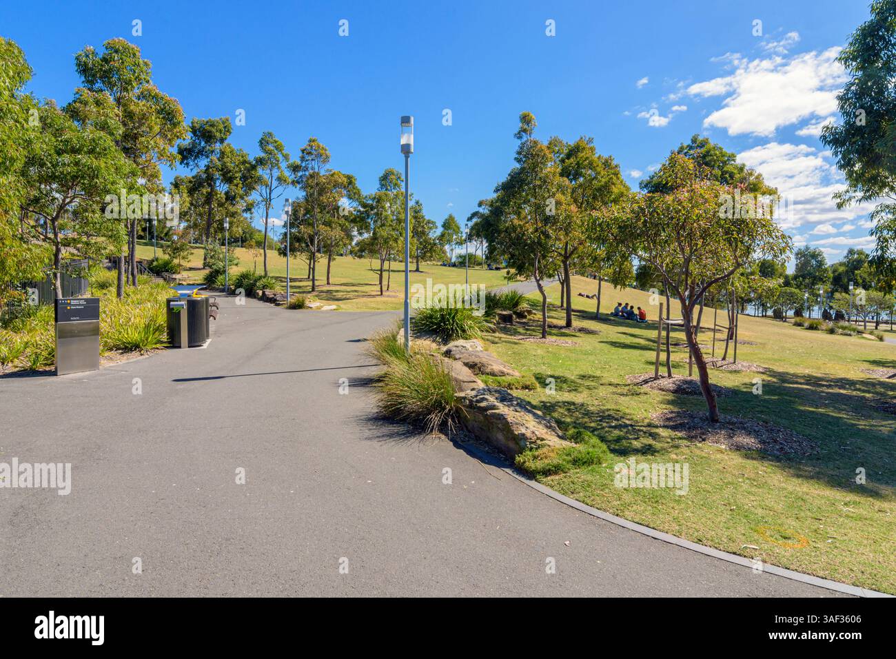 The grassed hillside of Barangaroo Reserve, Sydney, New South Wales ...