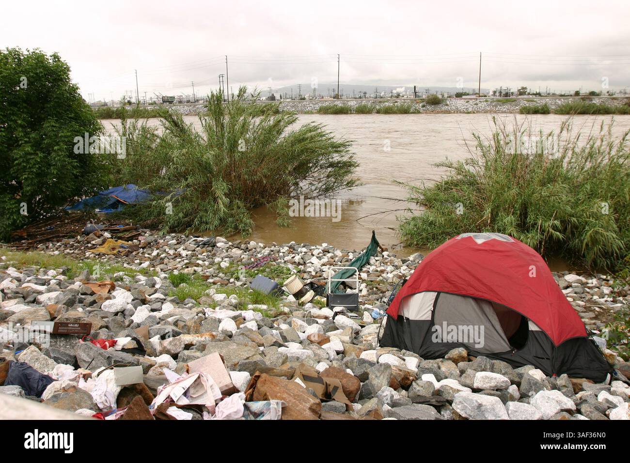 Feb 21, 2005; Long Beach, CA, USA; A homeless camp in the LA riverbed ...