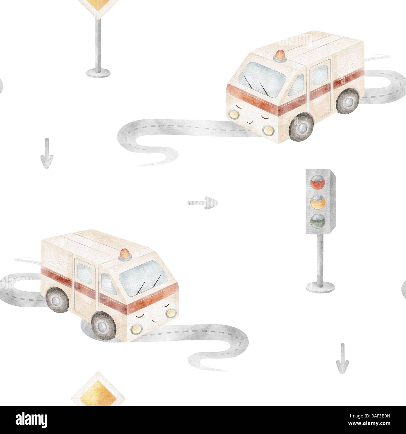 Watercolor pattern ambulance, car rescue service. Illustration ...
