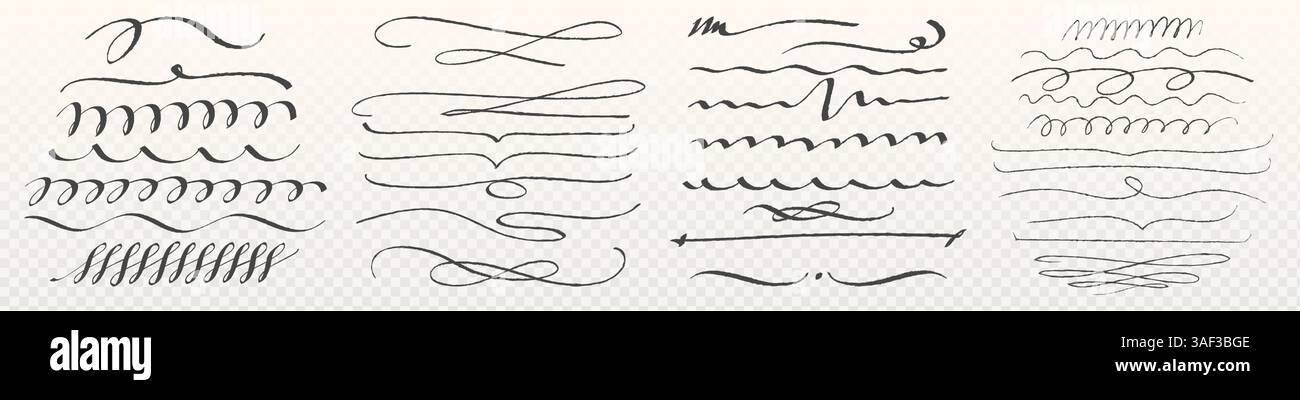 Handdrawn highlight strokes set - various decorative doodle swooshes ...