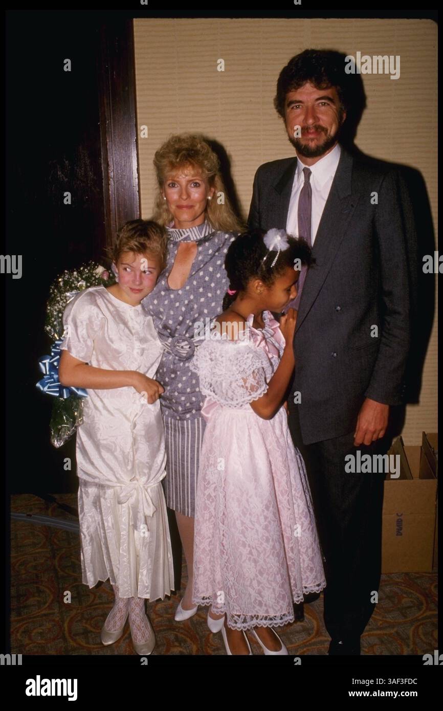 1987; Hollywood, CA, USA; BRIAN RUSSELL and wife, actress CHERYL LADD and daughters Stock Photo ...