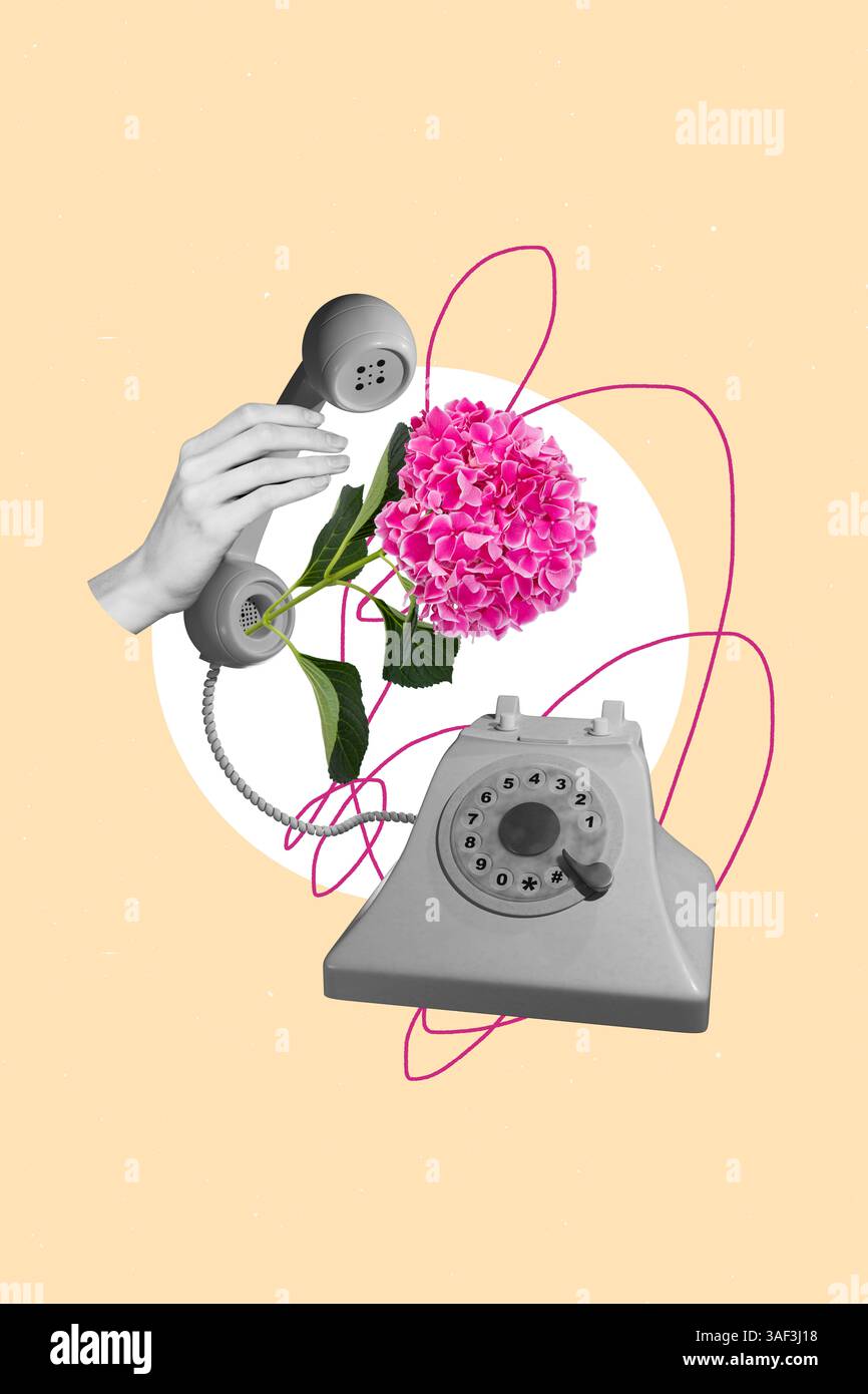 3D photo collage template trend artwork sketch of springtime bouquet ...
