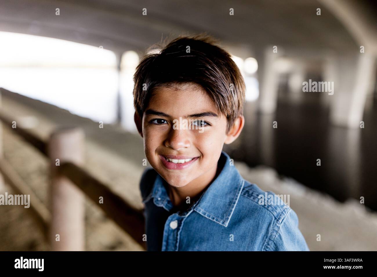 Portrait of Nine Year Old Boy Under Bridge in San Diego Stock Photo - Alamy