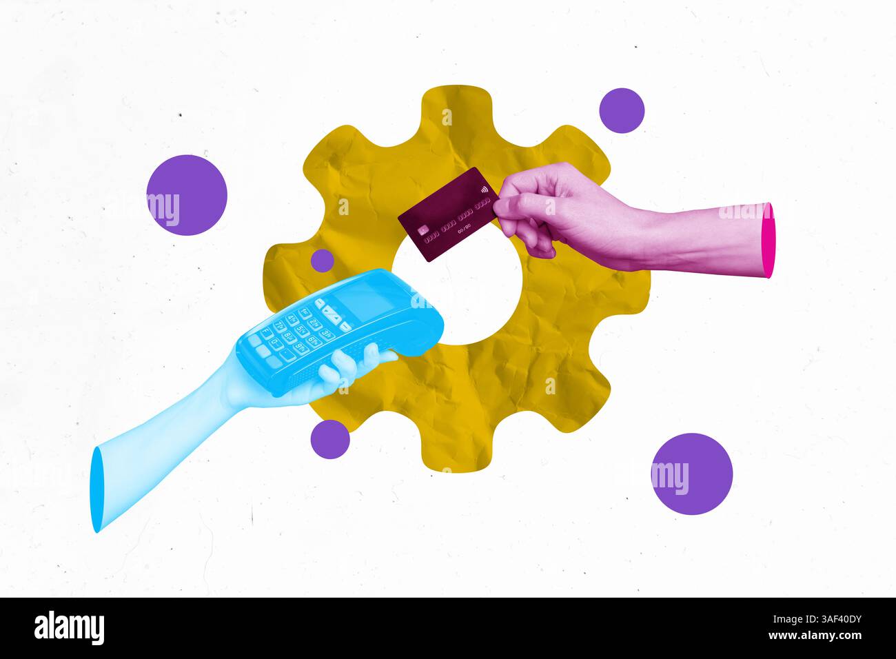 Template collage design trend artwork 3D sketch of hand hold payment ...