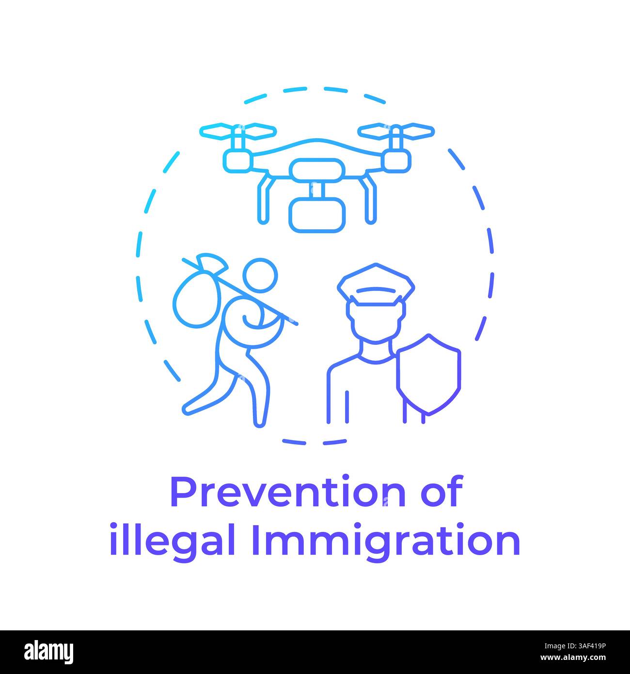 Prevention of illegal immigration blue gradient concept icon Stock ...