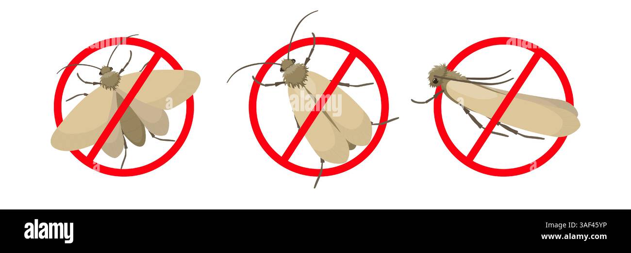 Prohibition sign featuring crossed out clothes moths, warning against ...