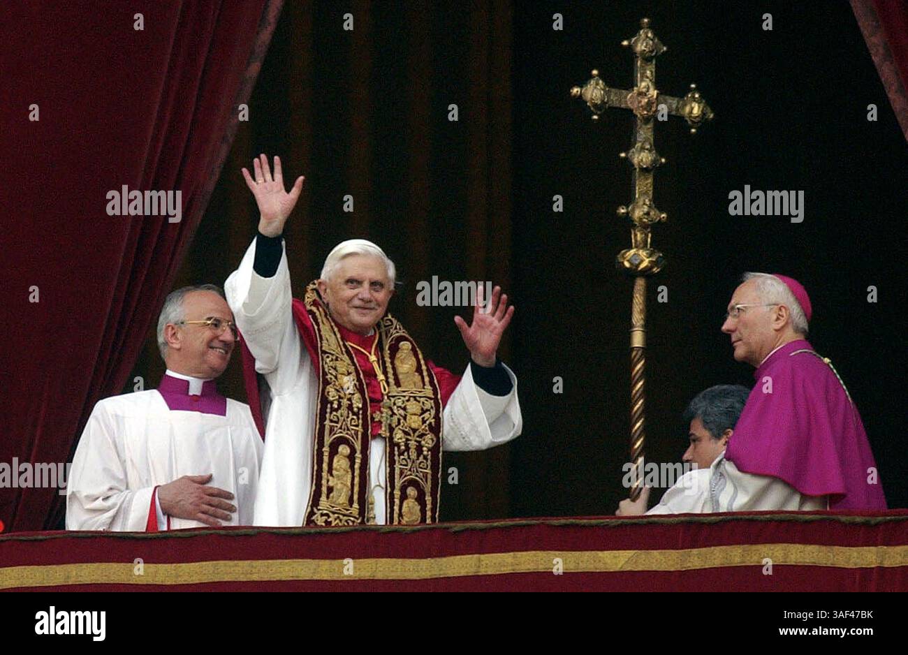 Apr 19, 2005; Vatican City, ITALY; Pope Benedict XVI greets the Vatican ...