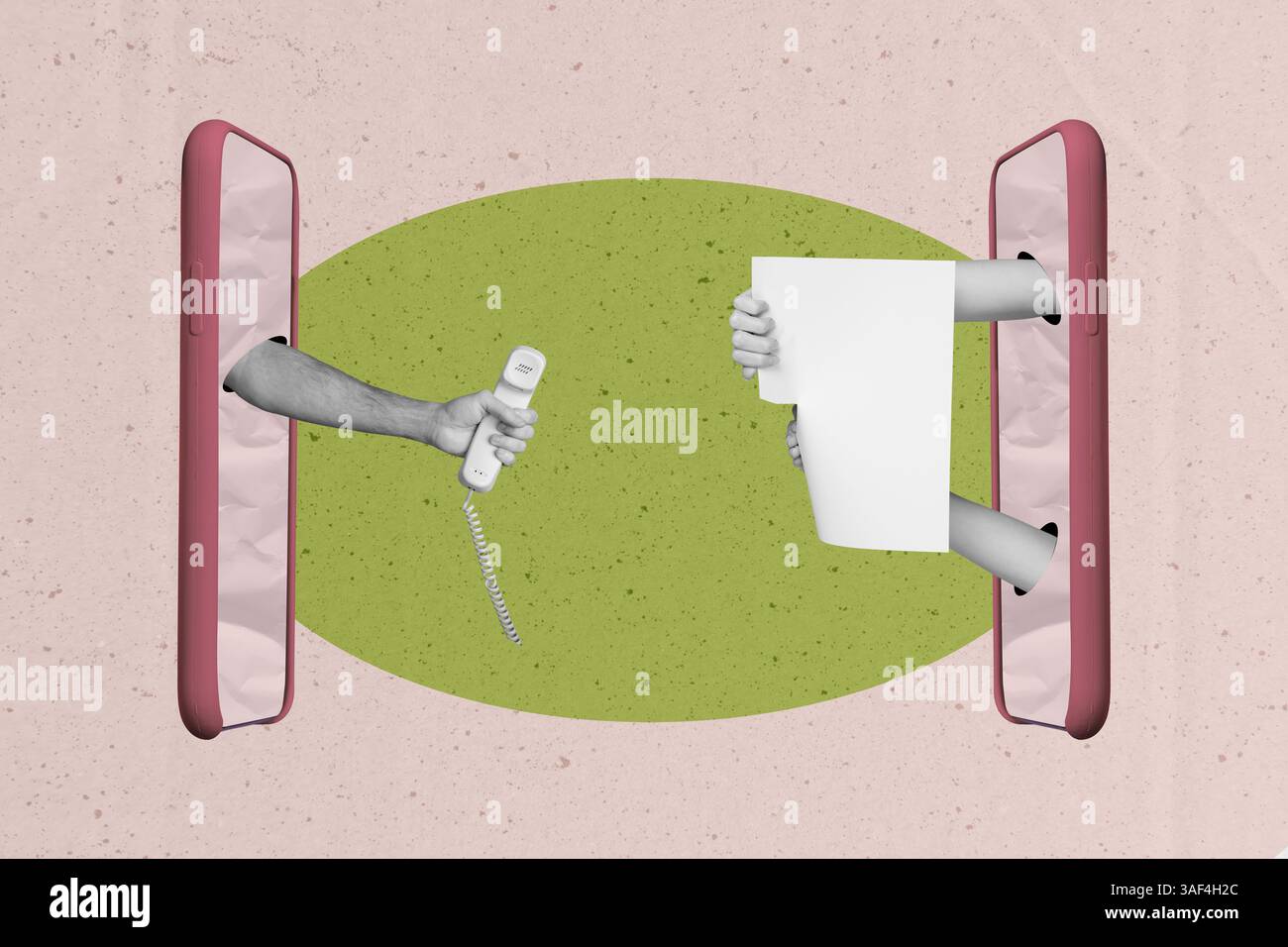 Pop image collage of two gadget screen with different objects on pink ...