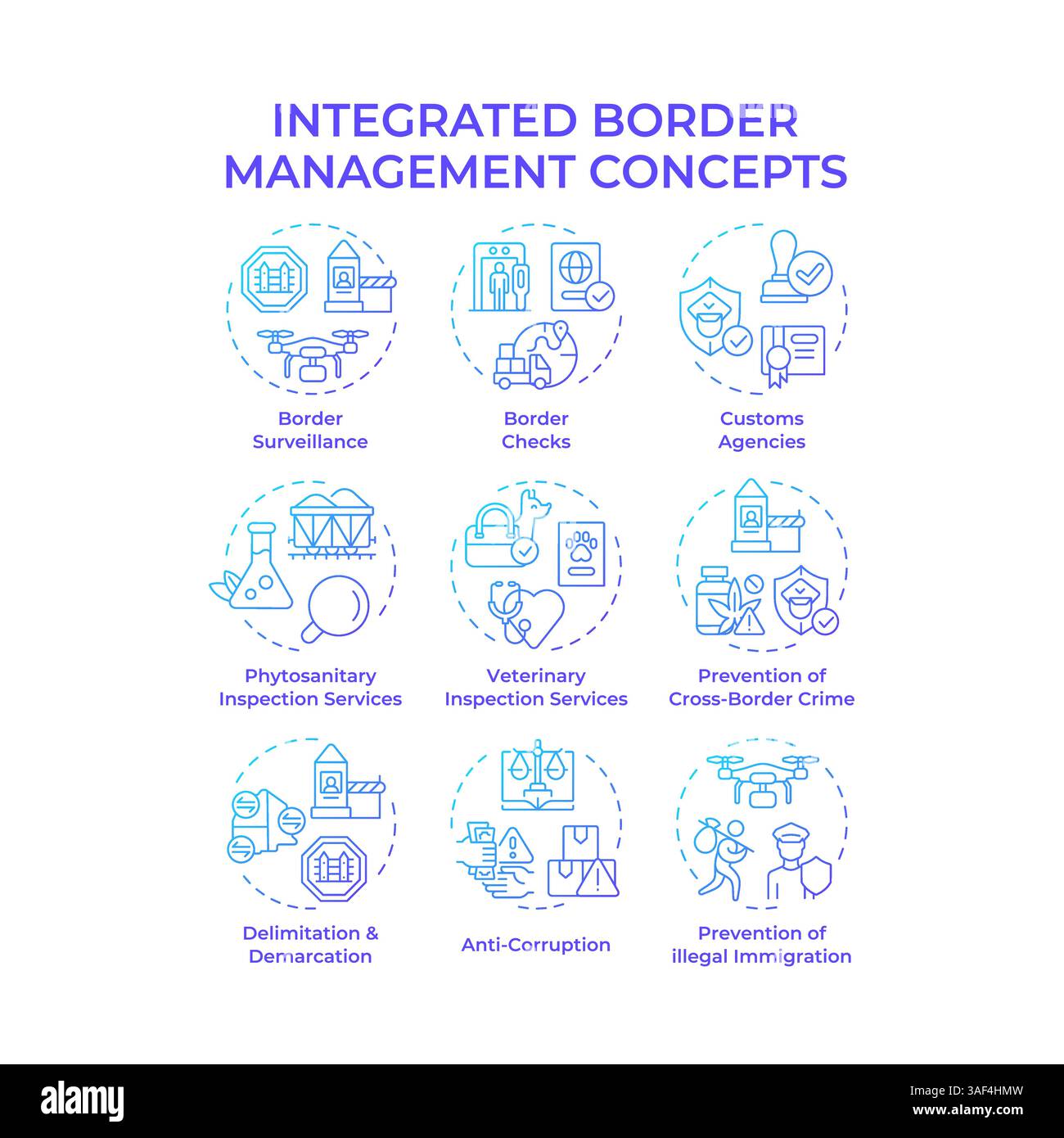 Integrated border management blue gradient concept icons Stock Vector Image & Art - Alamy