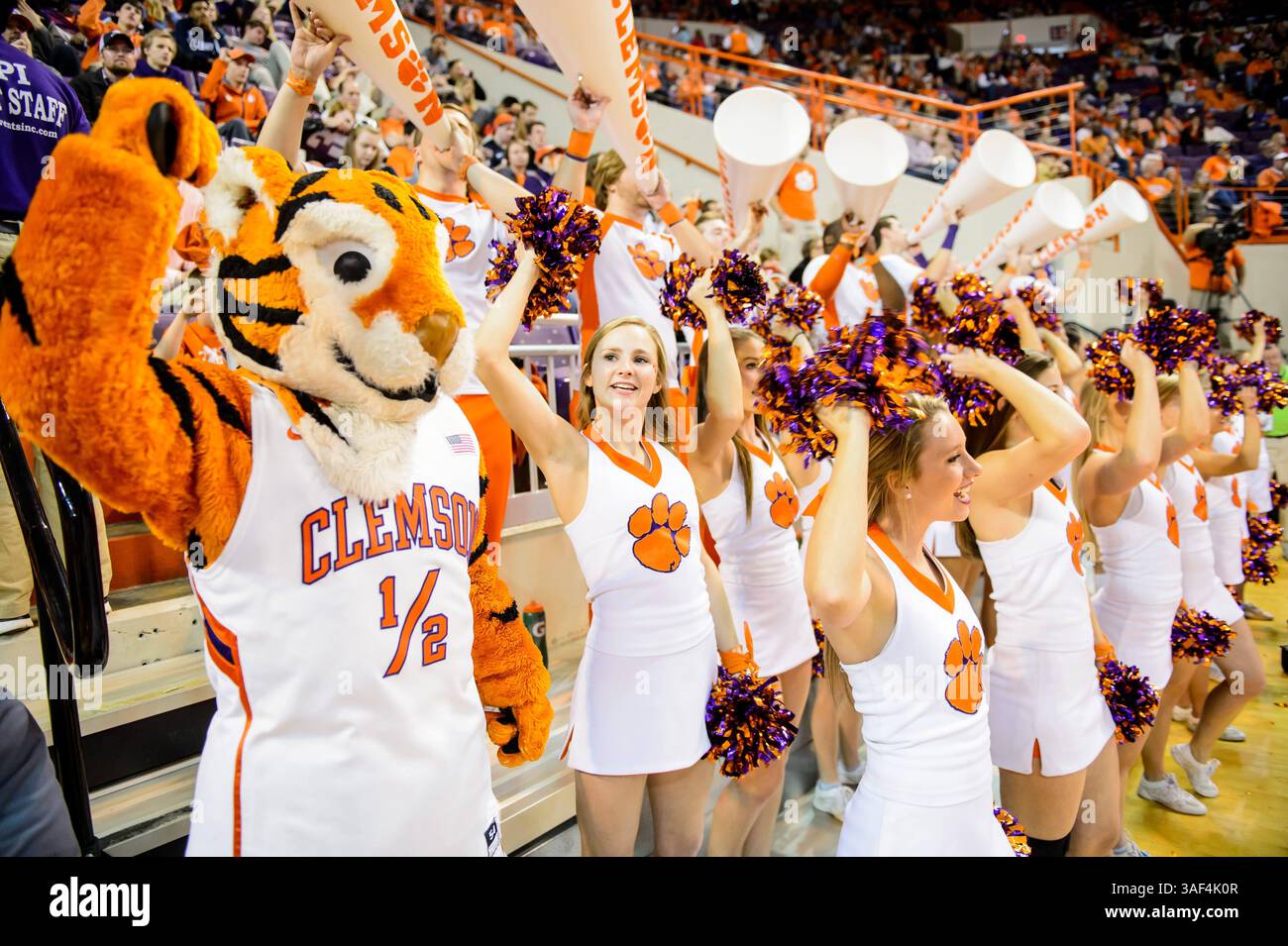 February 28, 2015: Clemson Cheerleaders and the Tiger Cub perform during a timeout during 2nd ...