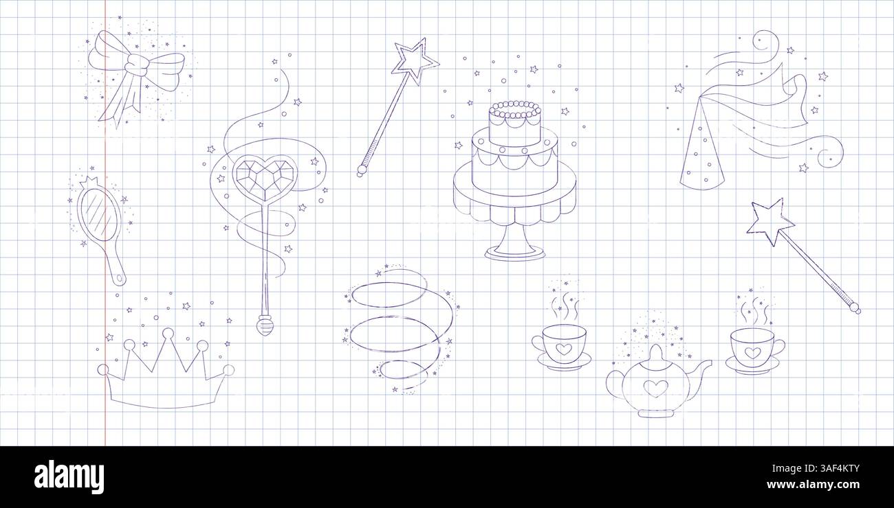 Magic wands and elements doodle set. Fairytale element in sketch style ...