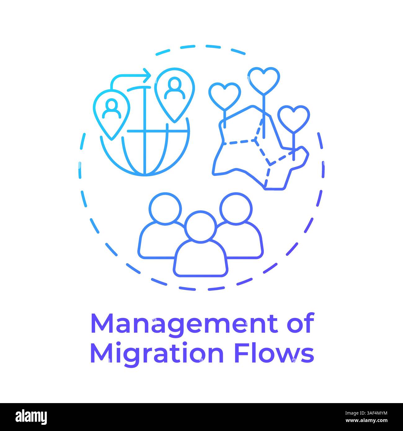 Management of migration flows blue gradient concept icon Stock Vector ...