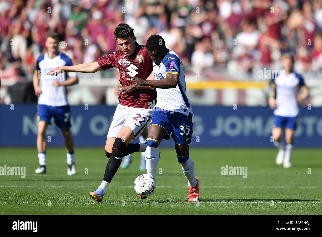 Turin, Italy. 07th Apr, 2025. Cesare Casadei of Torino FC and Daniel ...