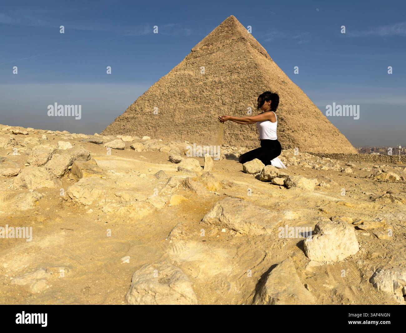 Cairo, Egypt; January 20, 2024: Feel the desert sands as a tourist ...