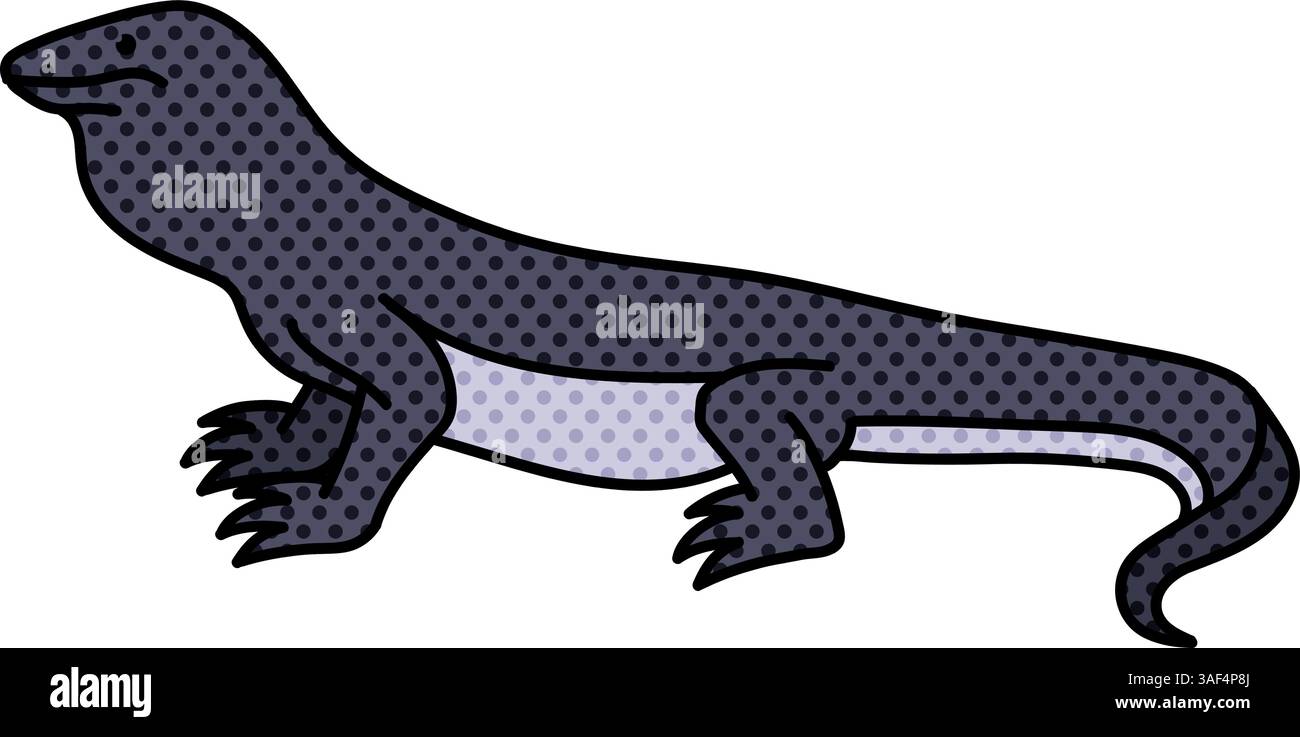 komodo dragon animal reptile halftone hand drawn color vector ...