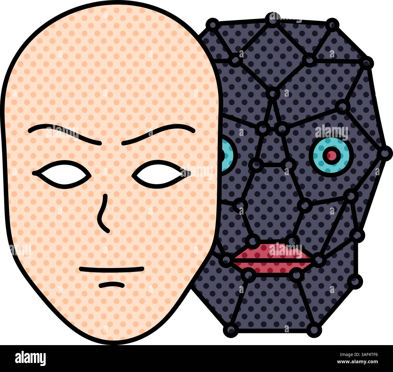 deep fake face swap halftone hand drawn color vector illustration Stock ...