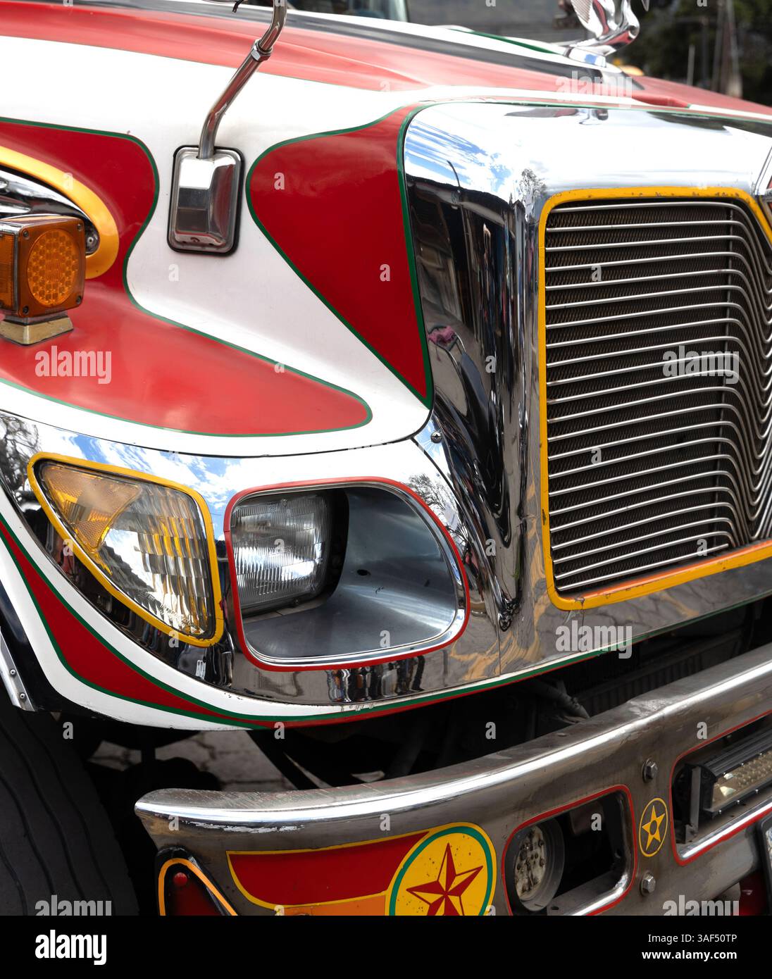 Abstract section of colourful Guatemalan chicken bus. American school ...