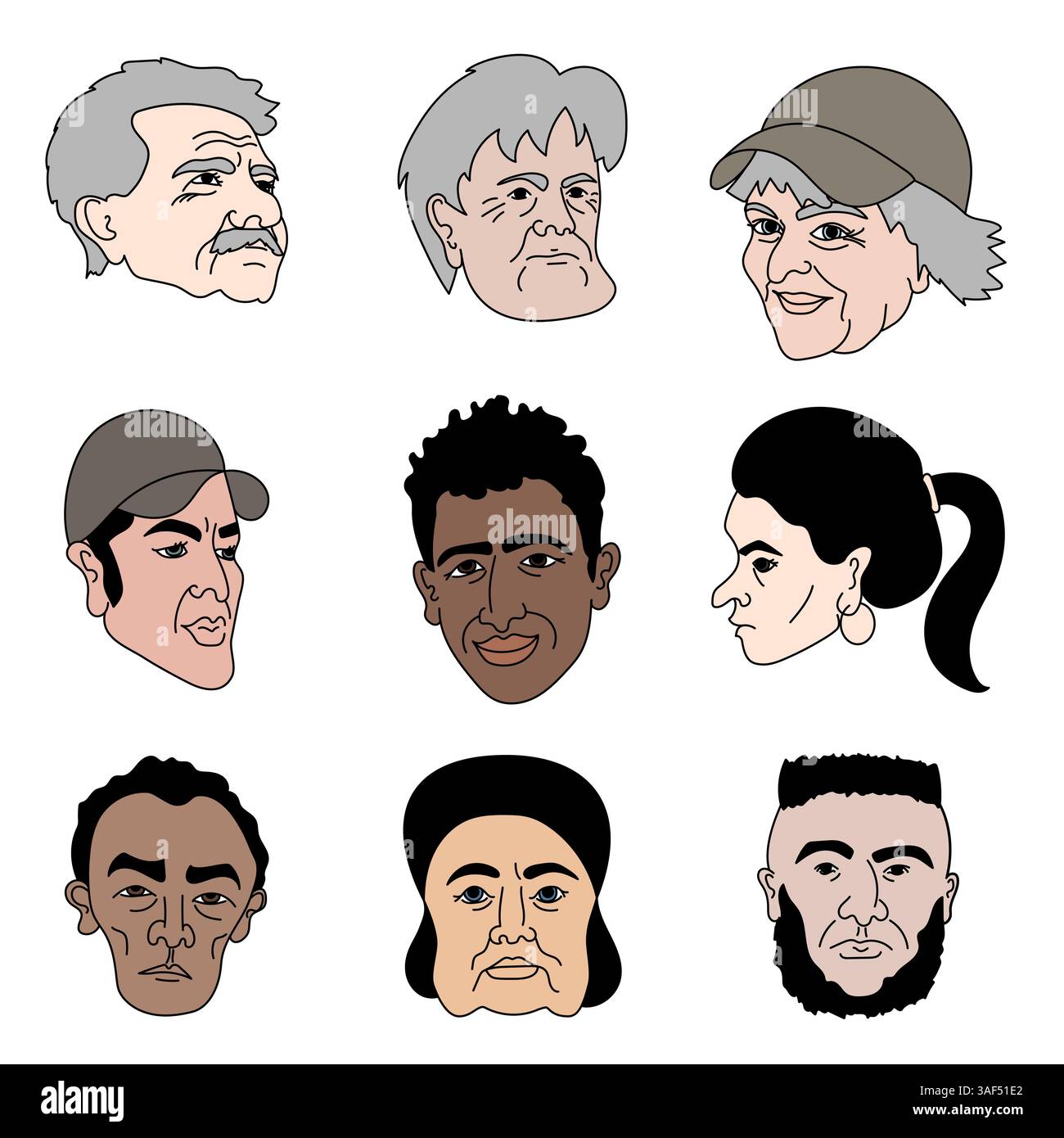 Hand drawn illustration of diverse group of individuals. People various ...