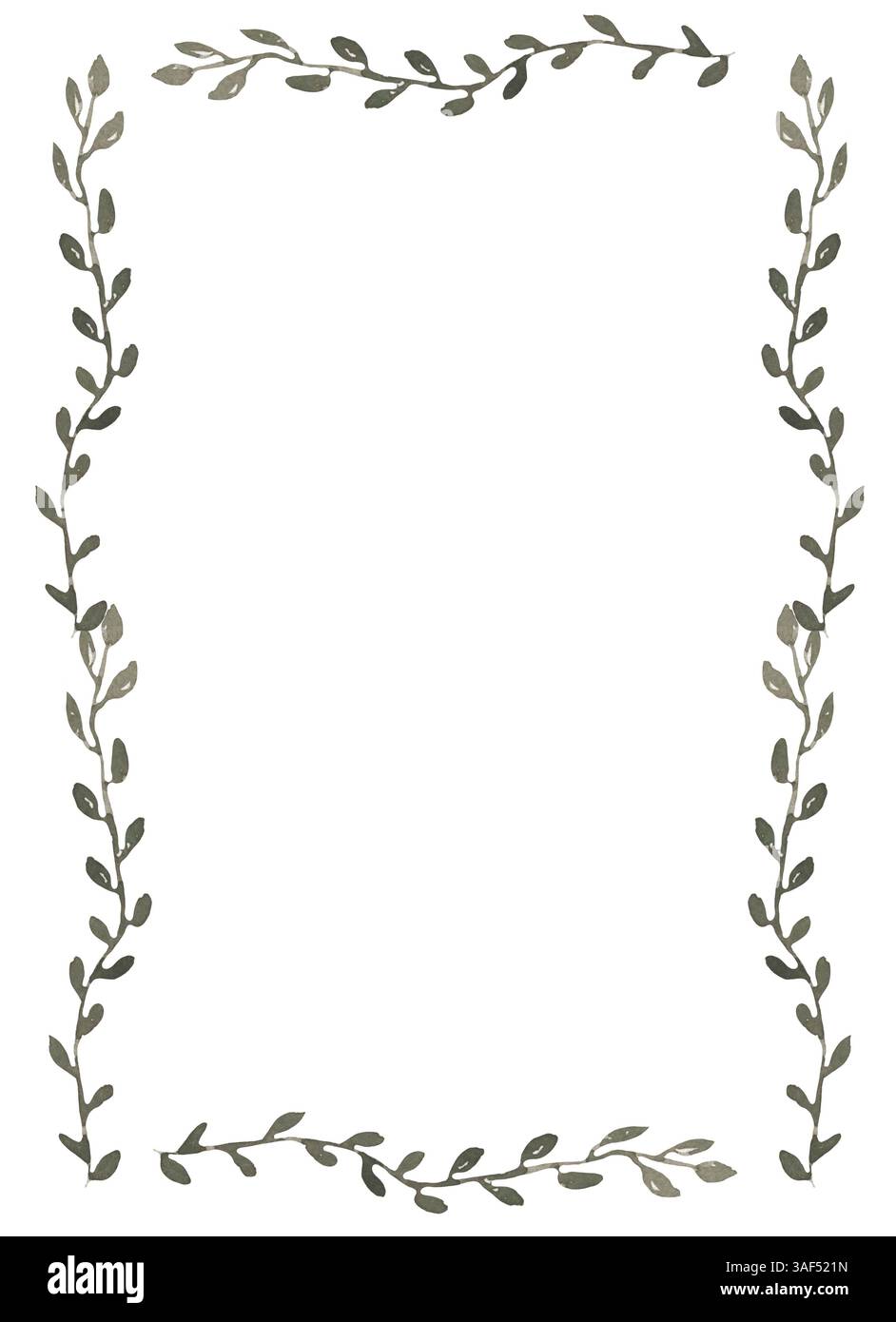 Watercolor delicate greenery frame clipart, leaves branch wreath ...