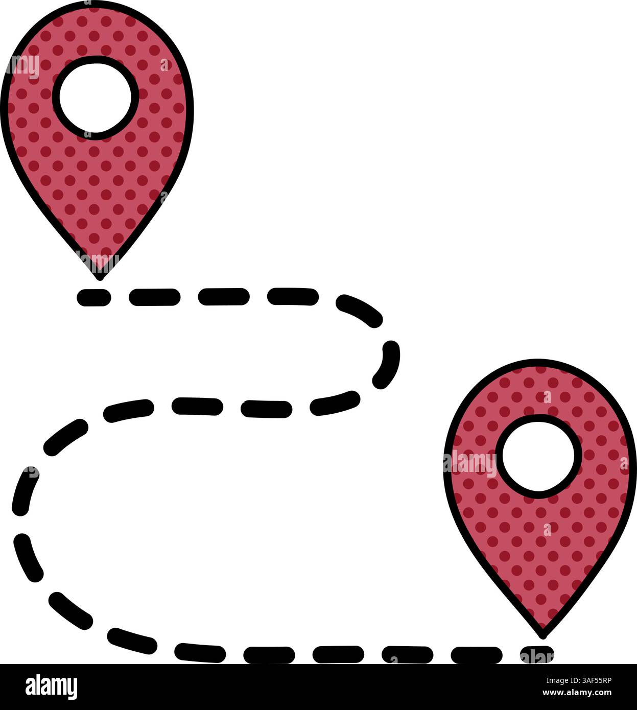 map pin route halftone hand drawn color vector illustration Stock ...