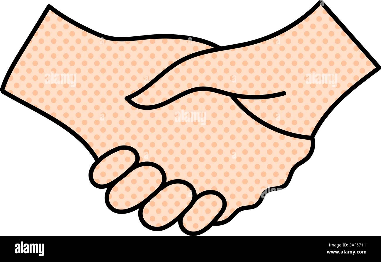 hand shake and cross sign halftone hand drawn color vector illustration ...