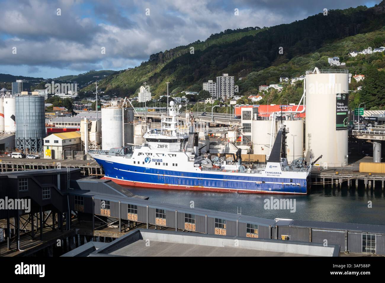 Scientific research ship at Wellington harbour, North Island, New ...