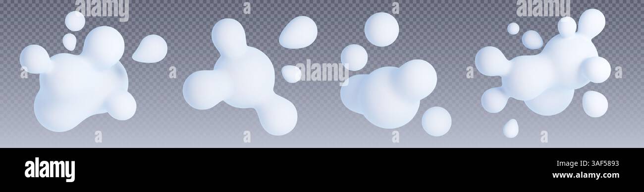 3D blob liquid abstract shapes - white amorphous fluid formations on transparent background ...